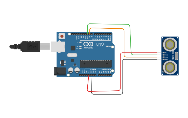 Circuit design Interface an Ultrasonic Sensor with Arduino - Tinkercad