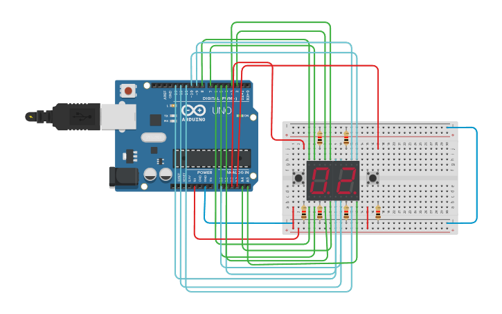 Circuit design 0-99 7 segment display - Tinkercad