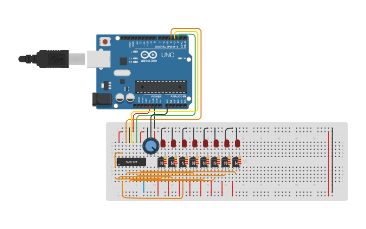Circuit design Pot LED bar 74HC595 v2.0 - Tinkercad