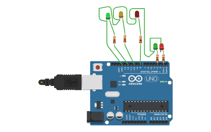 Circuit Design Semáforo Vehicular Y Peatonal Tinkercad