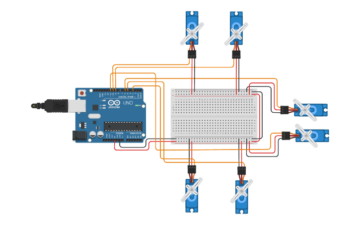 Circuit Design Simulation 6 Motor Servo Menggunakan Arduino Tinkercad