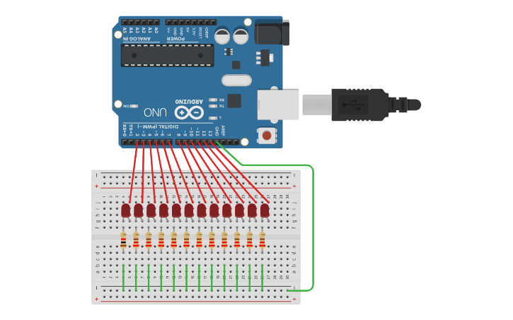 Circuit design 12 leds - Tinkercad