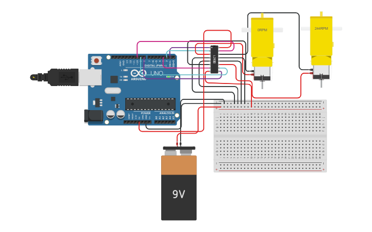 Circuit design ROBOTIC CAR WITH MOTOR DRIVER | Tinkercad