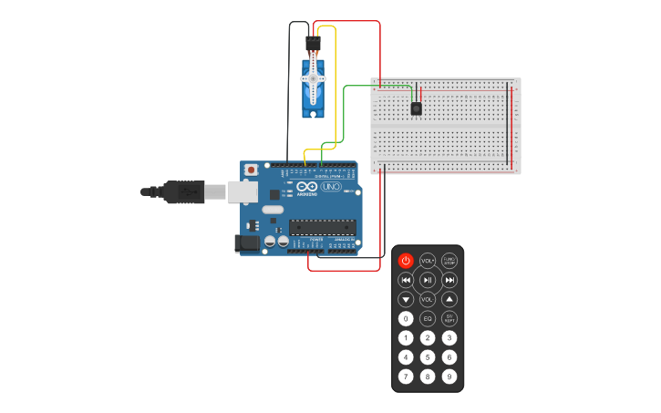 Circuit Design Servo Con Control Ir Y Sensor Ir Tinkercad