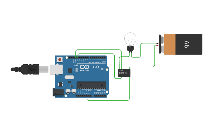 Circuit design lamp with relay | Tinkercad