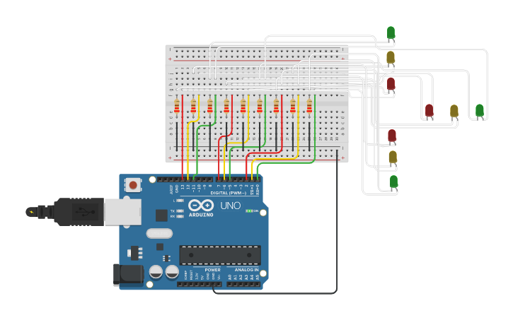 Circuit design Traffic Light - Tinkercad