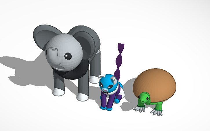 3D design Turtle and elephant - Tinkercad