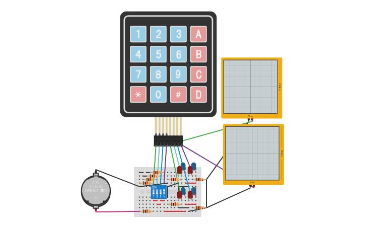 Circuit design 4×4 Keypad test | Tinkercad