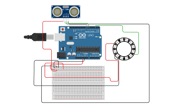 Circuit design SENSOR PARA VAGA DE ESTACIONAMENTO | Tinkercad