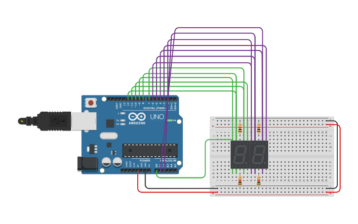 Circuit design 7-segment display(0-99) - Tinkercad