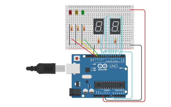 Circuit design 4) DISPLAY 7 SEGMENTI - Tinkercad Circuit design 4) DISPLAY 7 SEGMENTI - Tinkercad