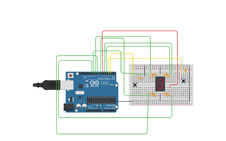 Circuit design Blinking 7 Segment Display Counter (UP/DOWN) - Tinkercad