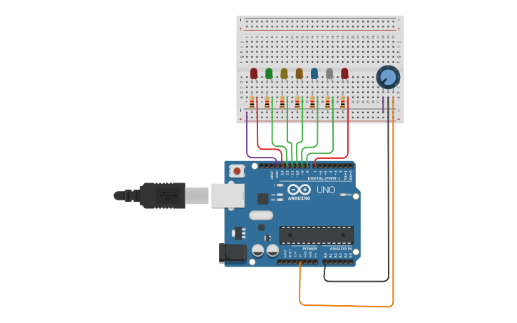 Circuit design Potentiometer LED - Tinkercad