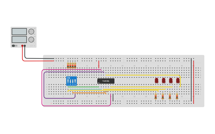 Circuit design Gray to binary code converter - Tinkercad