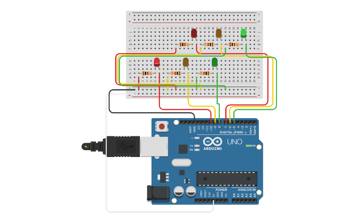 Circuit design 2-Way Traffic Light - Tinkercad