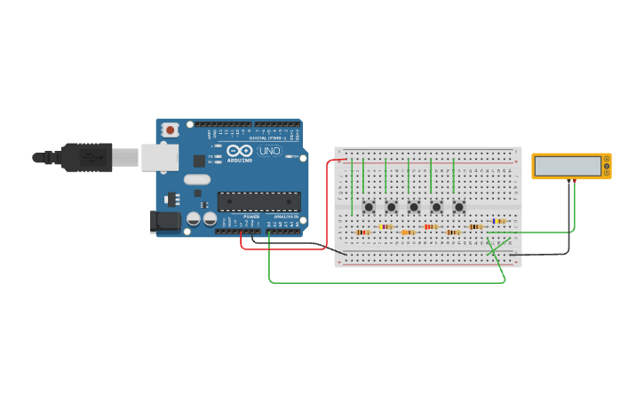 Circuit design Keyboard - Voltage Divider - analogInput | Tinkercad