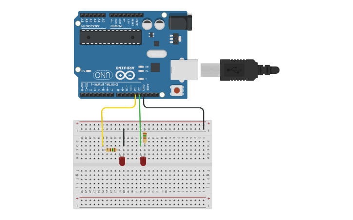 Circuit design Projeto 03b - Acendendo 2 leds em paralelo - Tinkercad