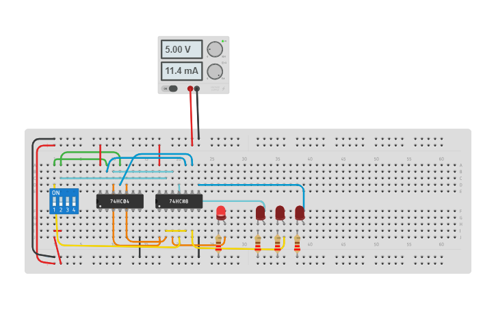 Circuit design 2-to-4 line Decoder - Tinkercad