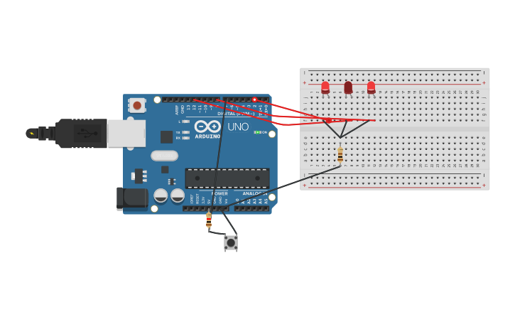 Circuit design LED 3bit binary | Tinkercad