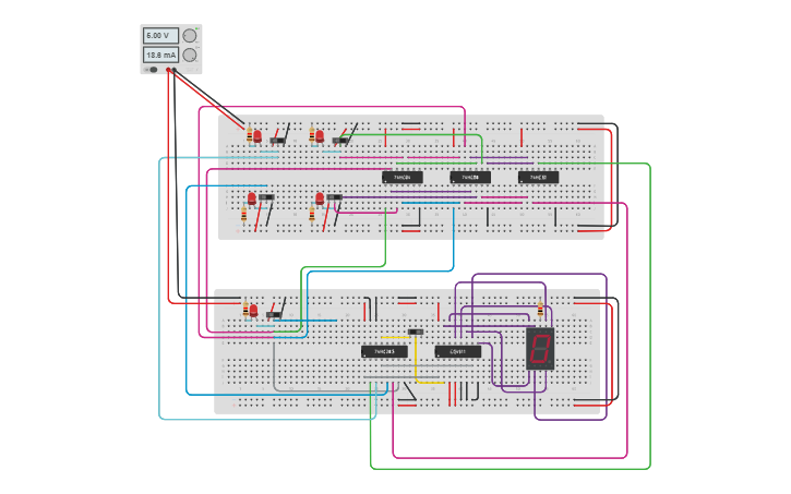 Circuit design Thiết kế mạch cộng/trừ + hiển thị 7-segment - Tinkercad