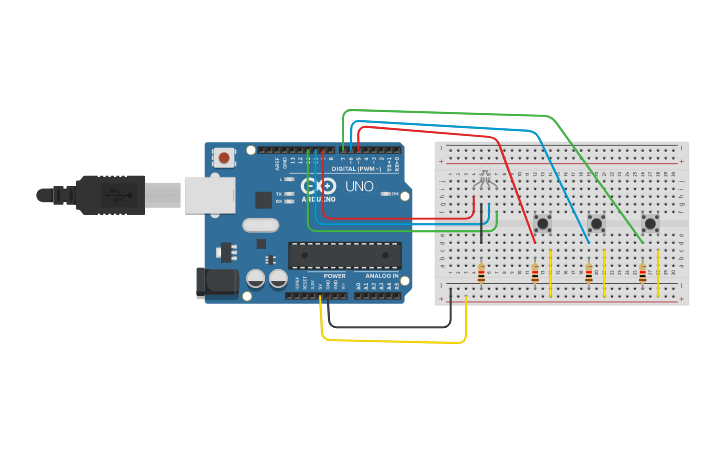 Circuit design Buton İle RGB Led Uygulaması - Tinkercad