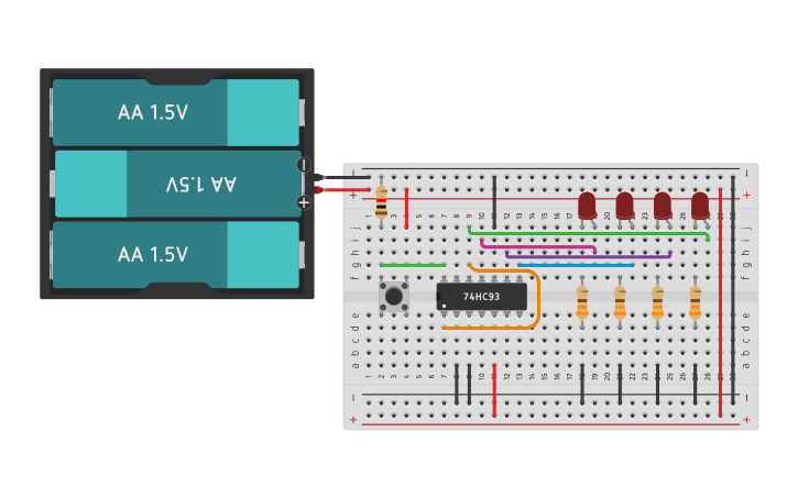 Circuit design Copy of 4 Bit Binary Counter - Tinkercad