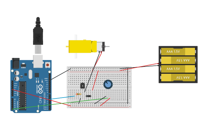 Circuit design arduino motore dc con batteria | Tinkercad