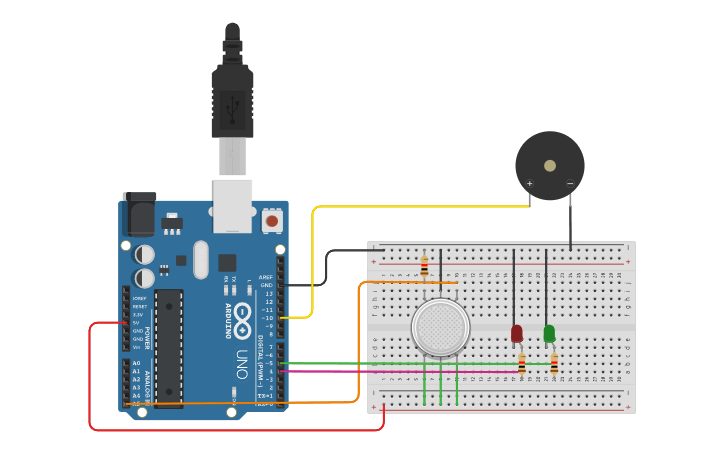 Circuit design LPG gas Detector - Tinkercad