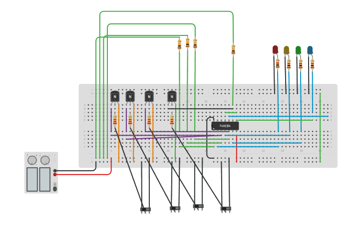 Circuit Design Water Level Indicator Using Not Gate Tinkercad