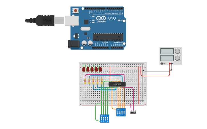 Circuit design somador 4 bits | Tinkercad