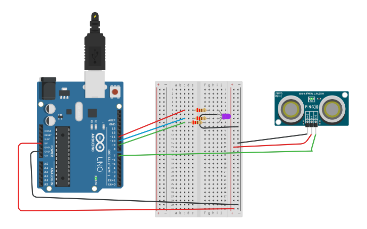Circuit design Ultrasonic Sensor - Tinkercad