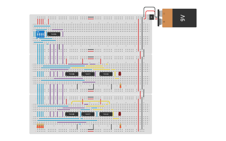 Circuit design 2-bit comparator - Tinkercad