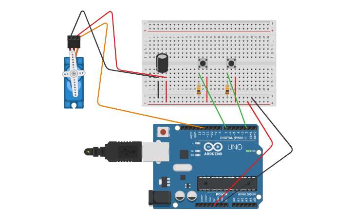Circuit design Circuito 16: Servo abrir y cerrar - Tinkercad