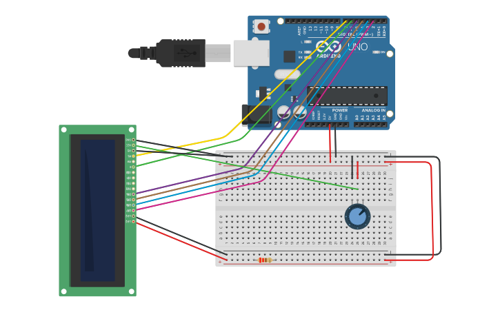 Circuit design Display lcd 16 x 2 | Tinkercad
