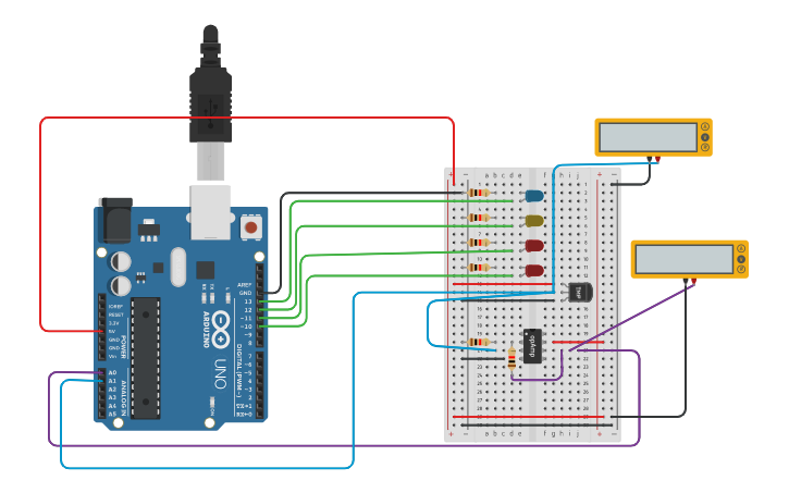 Circuit design Temp sensor - Tinkercad