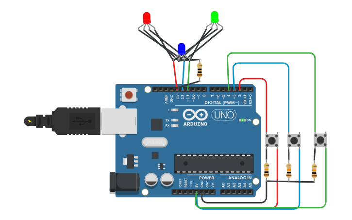 Circuit design triple input triple output - Tinkercad