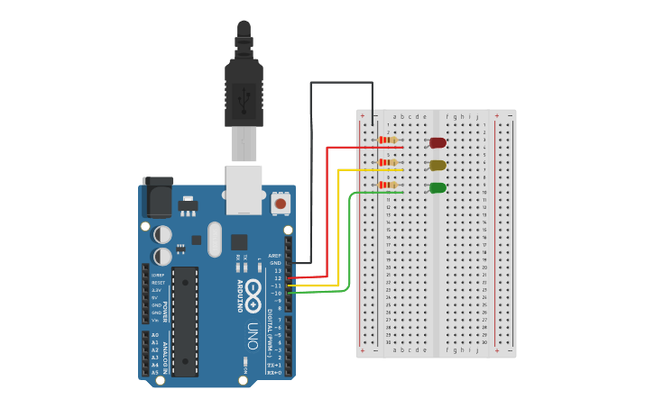 Circuit design traffic light - Tinkercad