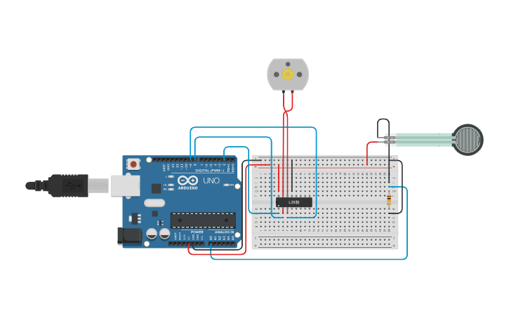 Circuit design DC motor and Force Sensor - Tinkercad