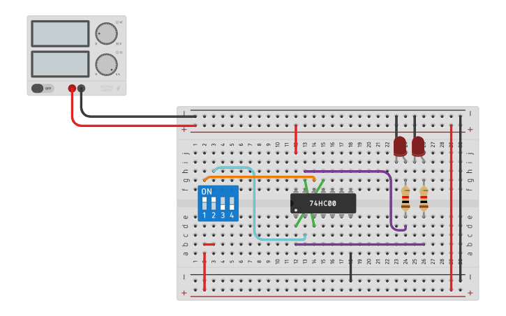Circuit design Async RS flip-flop on NAND elements - Tinkercad