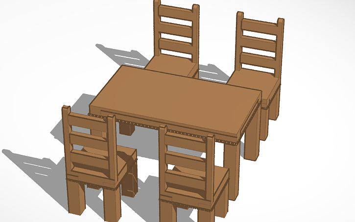 3D design Wooden Table and Chairs - Tinkercad