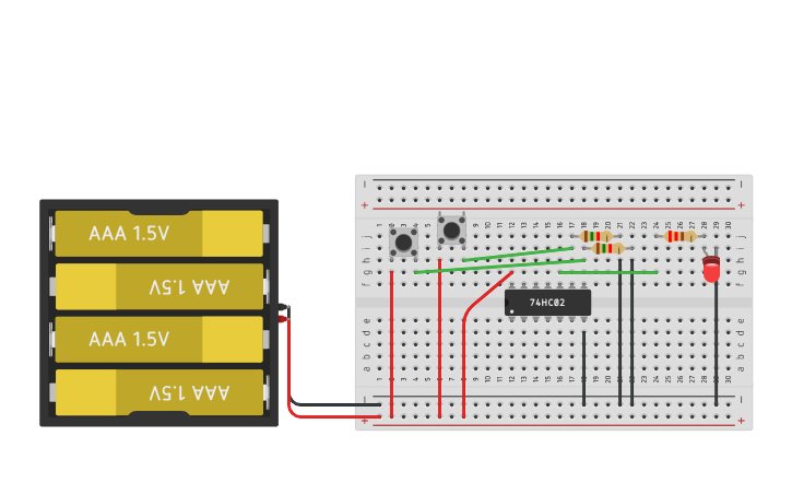 Circuit design Puerta NOR (Suma lógica invertida) | Tinkercad