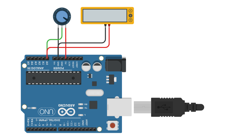 Circuit design Latihan Analog Read Membaca Nilai Potensiometer - Tinkercad