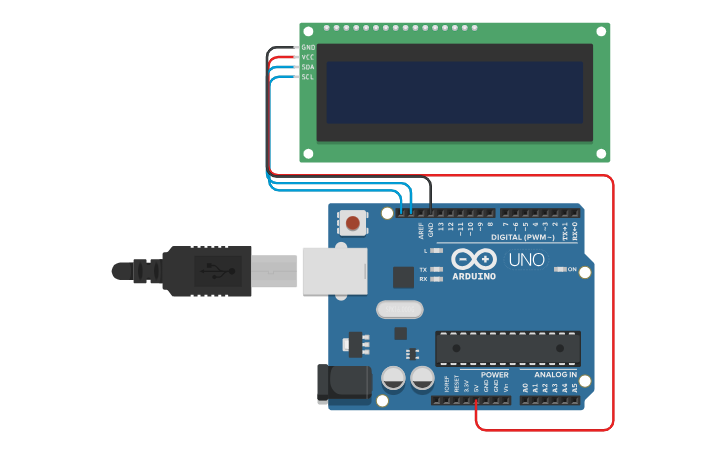 Circuit design i2c LCD - Tinkercad