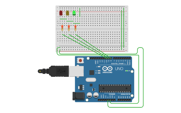 Circuit design Traffic Light Arduino R3 - Tinkercad