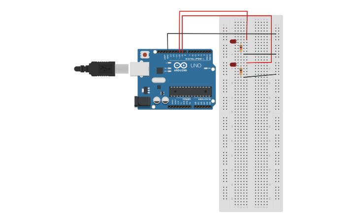 Circuit design EX01-Blinking of two lED's alternatively | Tinkercad