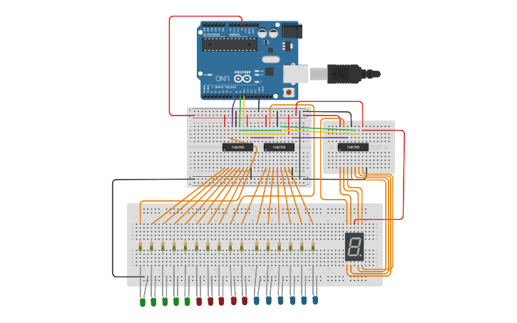 Circuit design LEDS_74HC595 | Tinkercad