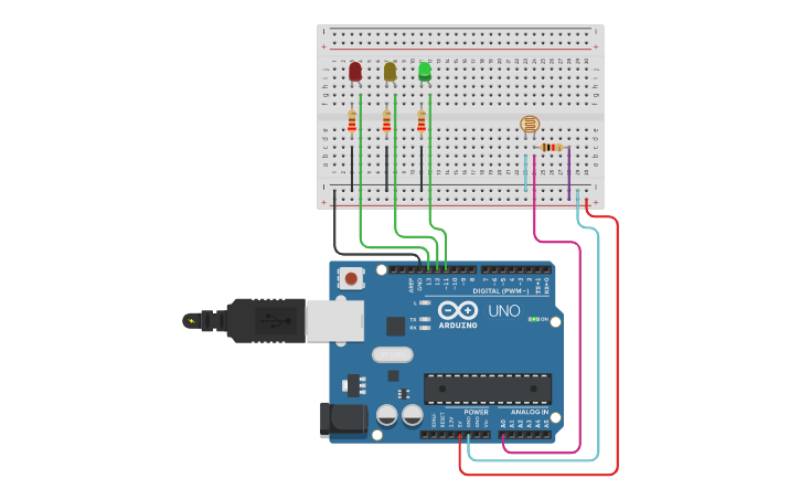 Circuit design Atividade - Sinalizador de Luminosidade - Tinkercad
