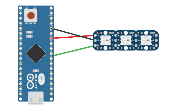 Circuit design NeoPixel strip 3 - Tinkercad