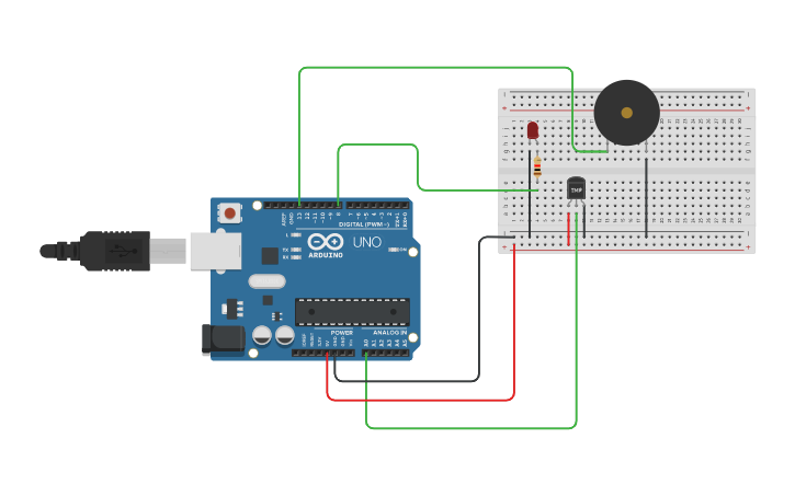 Circuit design Sensor de temperatura | Tinkercad