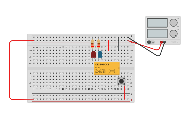 Circuit design Led with button and relay - Tinkercad